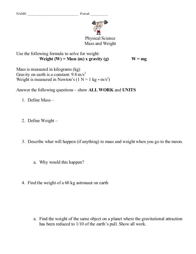 Chapter 10 mass weight gravity ws 1 chapter-10-mass-weight-gravity-ws-1