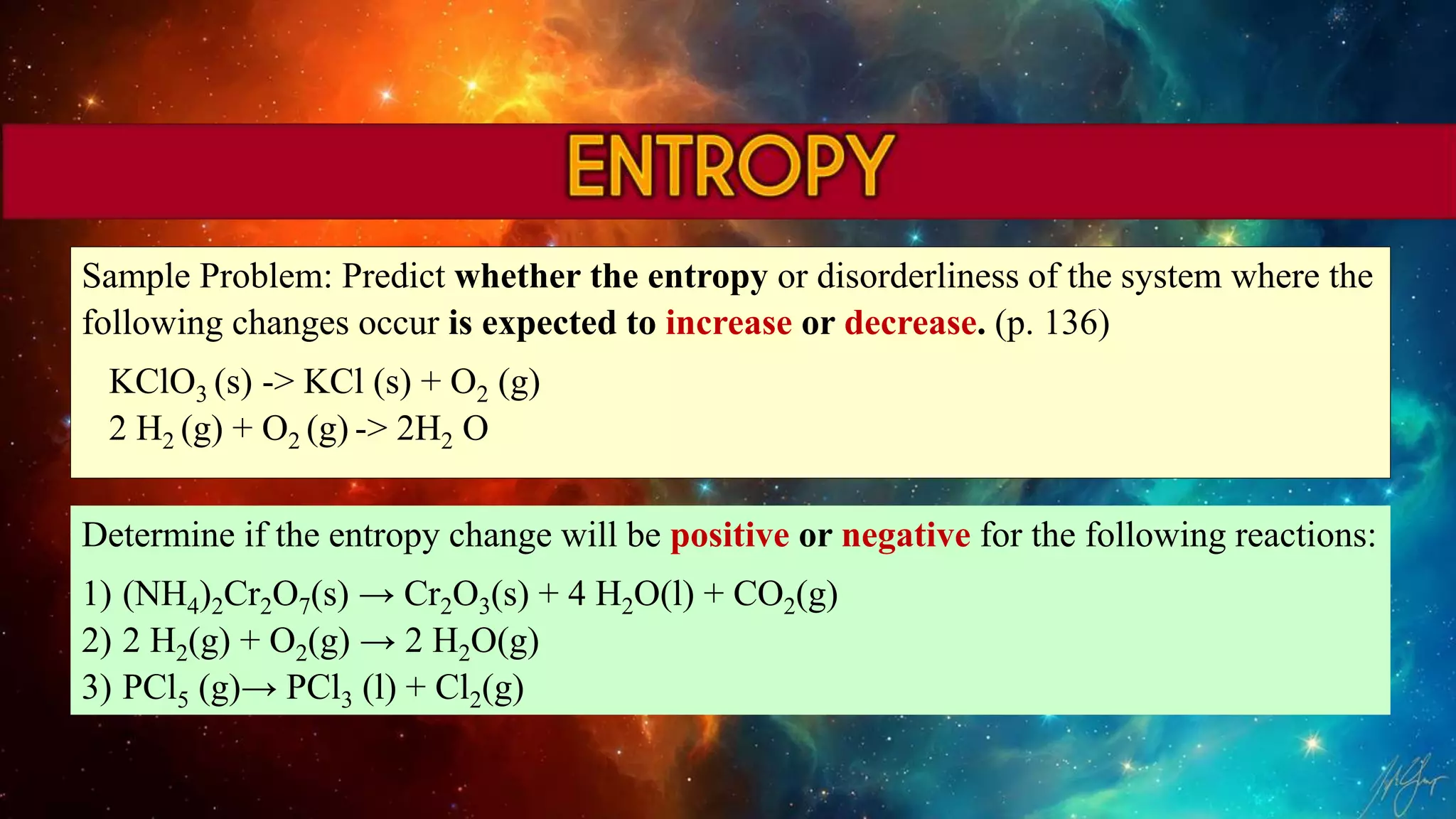 CHEMICAL THERMODYNAMICS (SPONTANEITY AND ENTROPY) | PPTX
