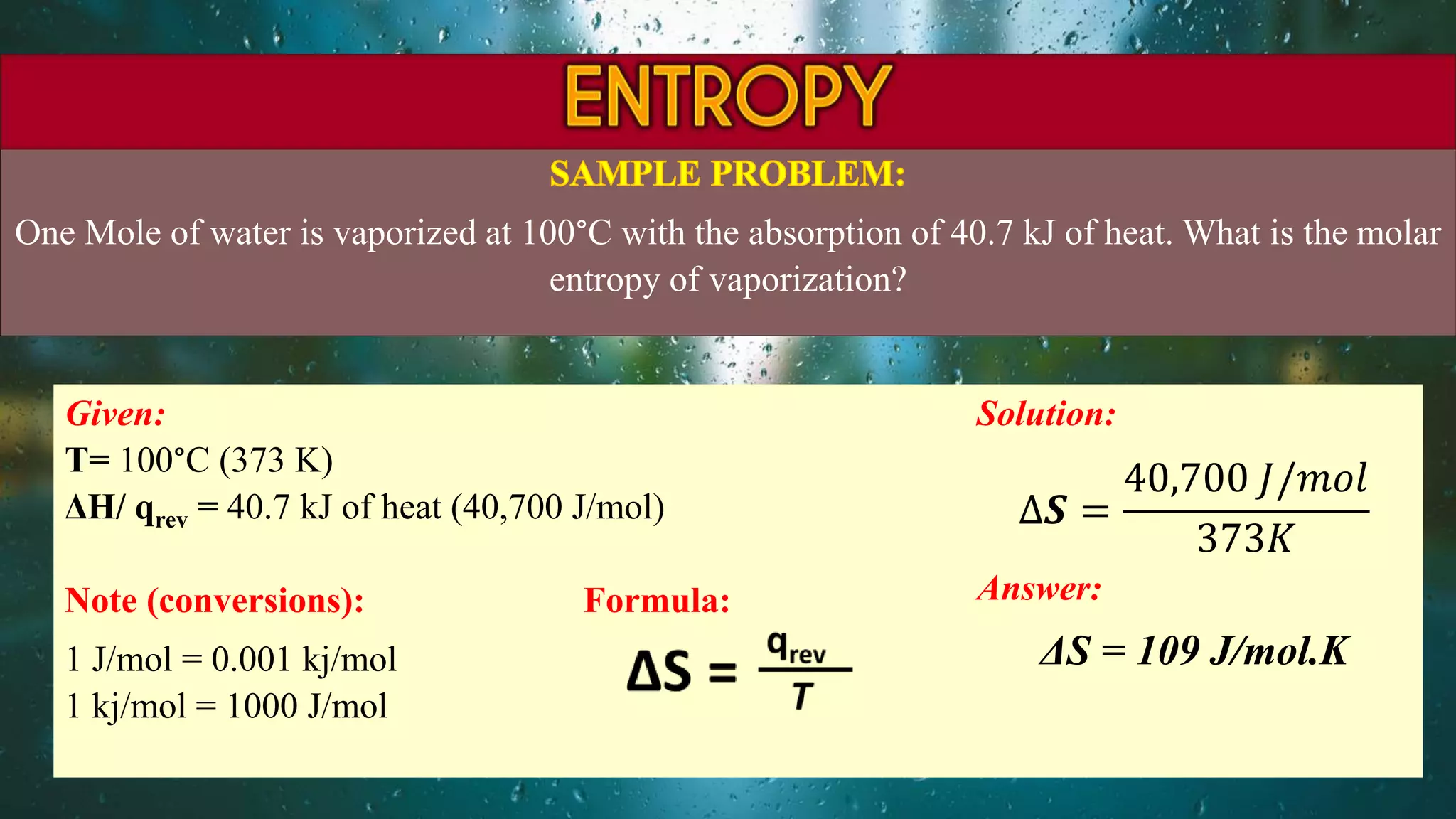 CHEMICAL THERMODYNAMICS (SPONTANEITY AND ENTROPY) | PPTX