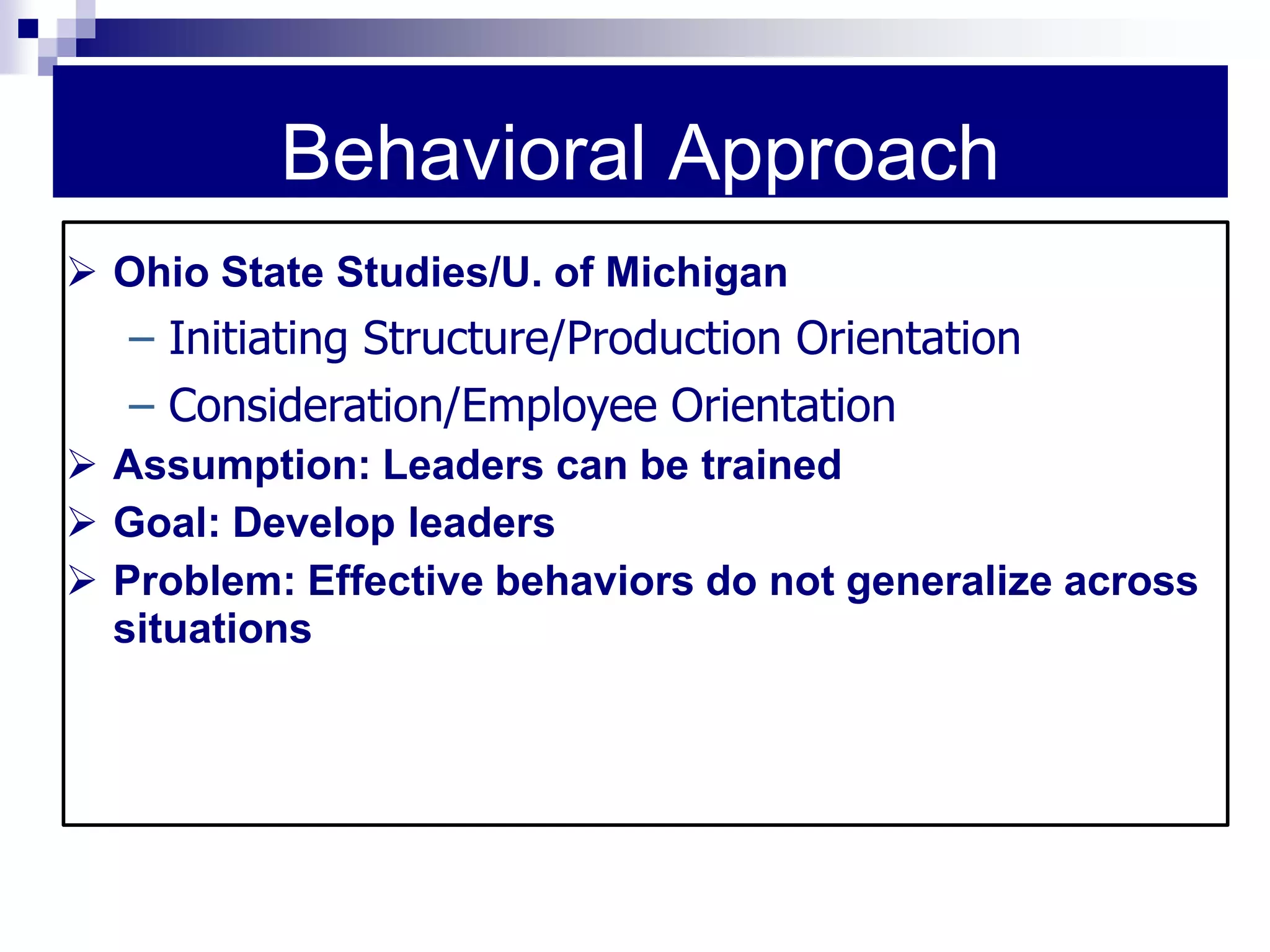 Basic Approaches to Leadership, Chapter-12- Organizational Behavior | PDF