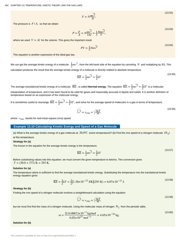 Chapter 13 temperature kinetic theory and the gas laws | PDF ...