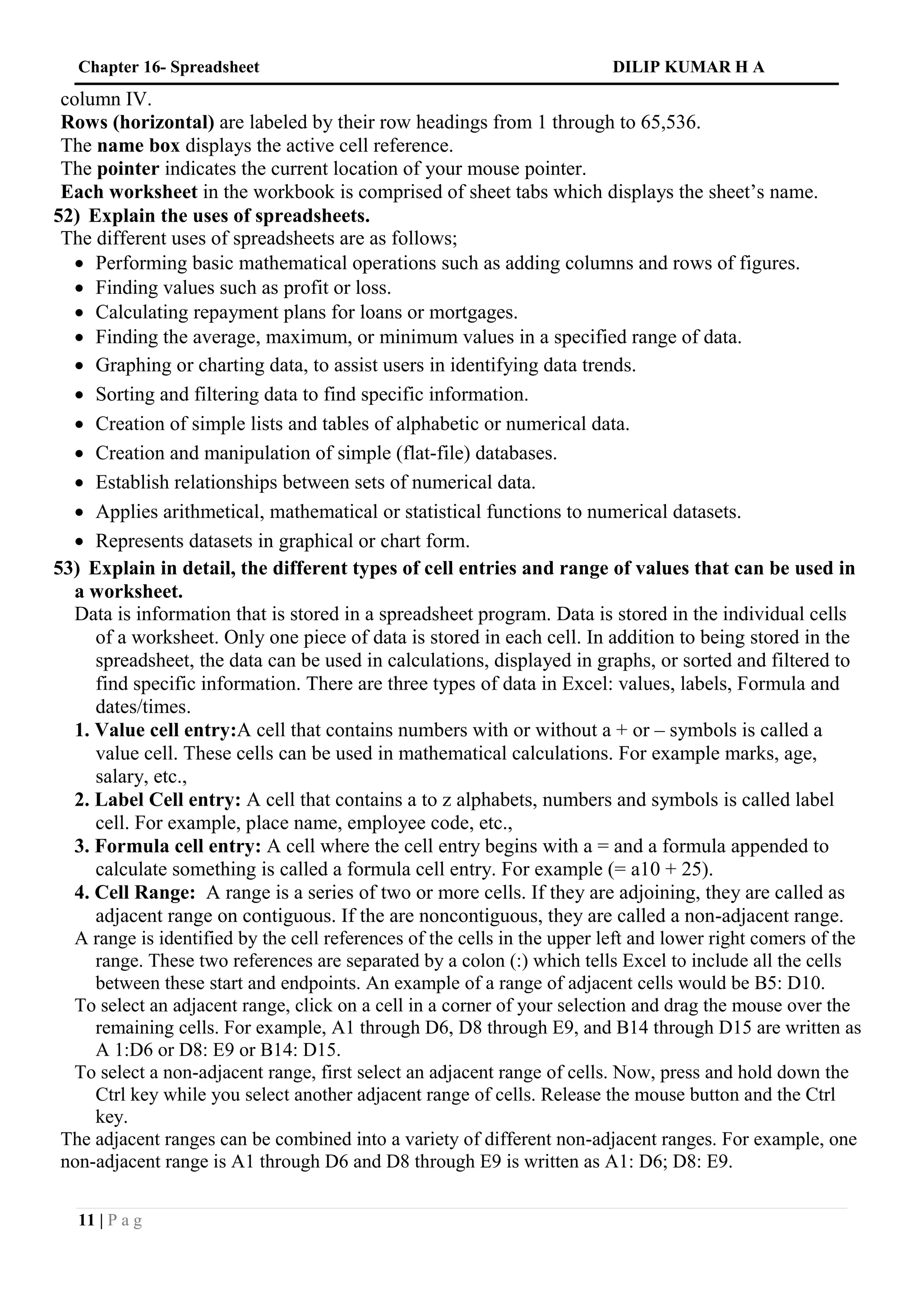 Chapter 16-spreadsheet1 questions and answer | PDF