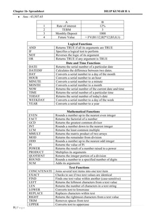 Chapter 16-spreadsheet1 questions and answer | PDF