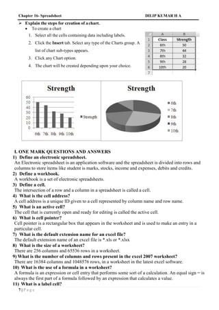 Chapter 16-spreadsheet1 questions and answer | PDF