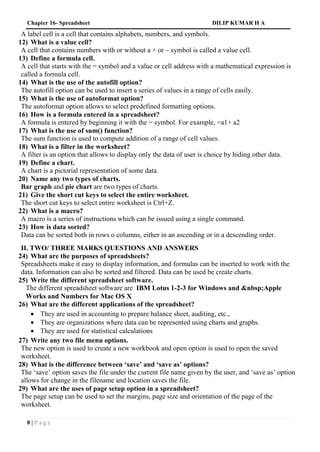 Chapter 16-spreadsheet1 questions and answer | PDF