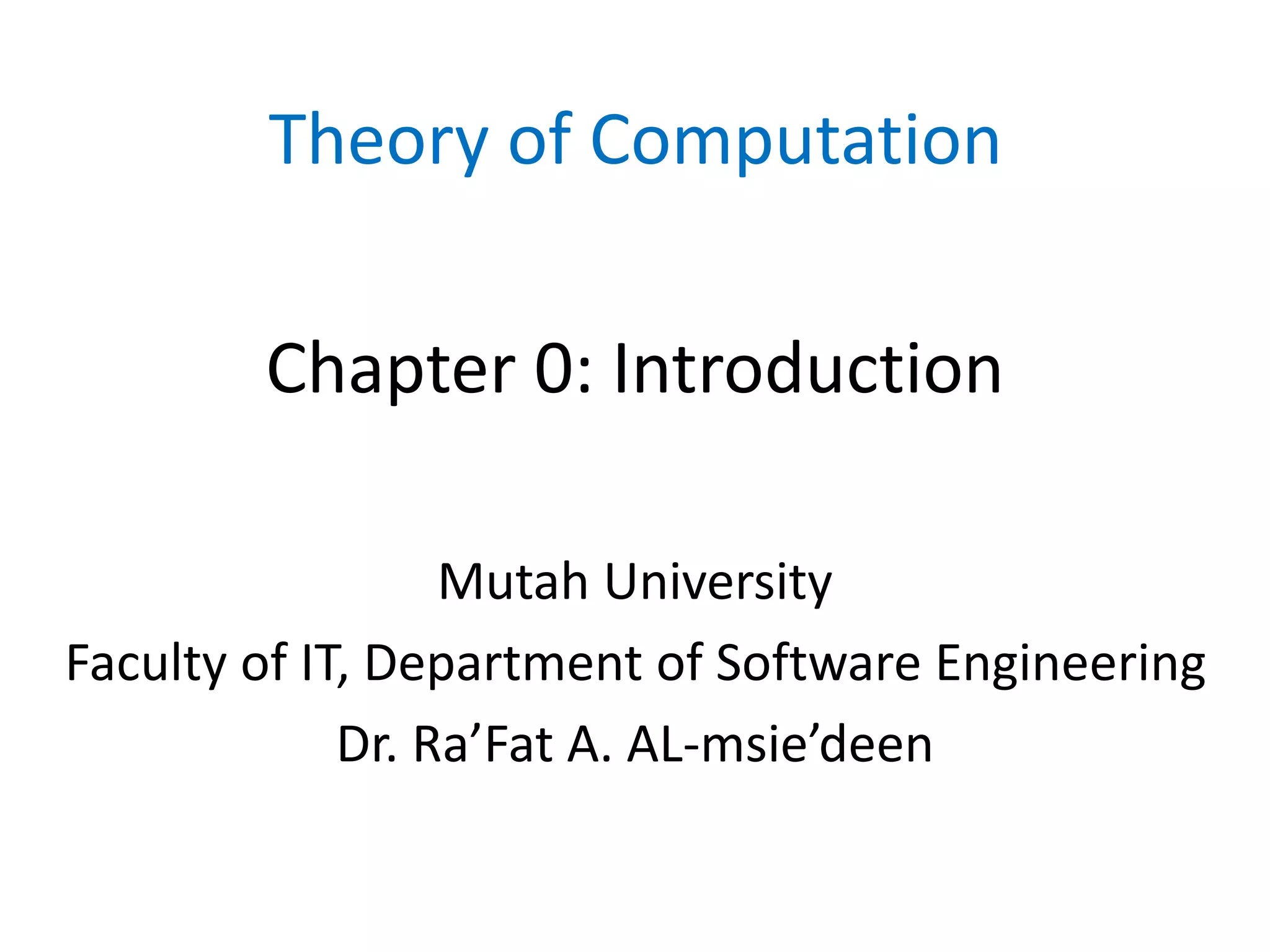 Theory Of Computation Chapter 1 Introduction Pptx Programming Languages Computing