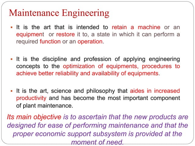 Maintenance Lecture Notes for senior class | PPTX | Mechanical and ...