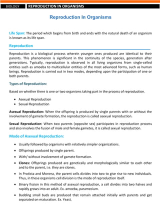 CBSE - Grade 12 - Science - Biology - Chapter -1 - Reproduction in ...