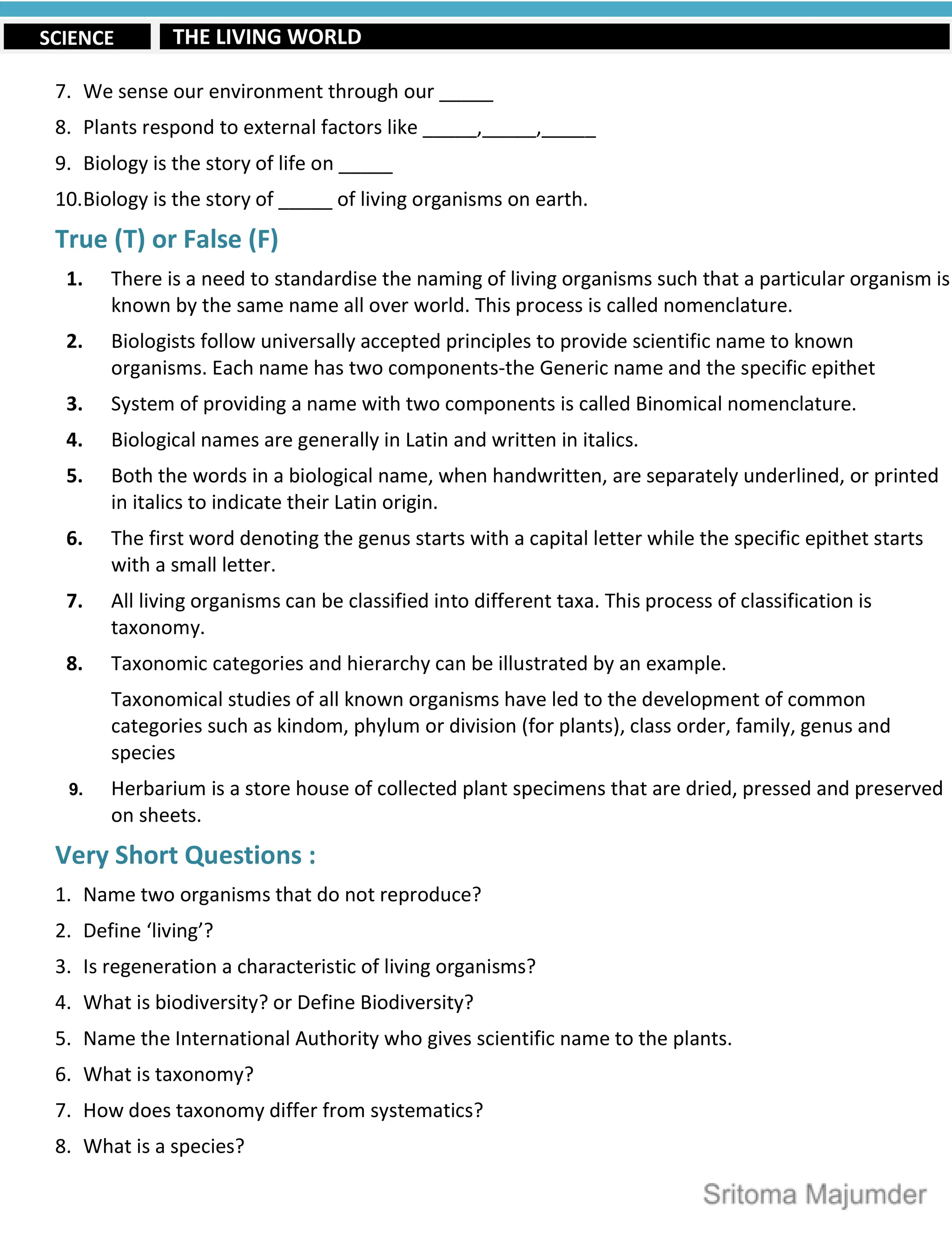 CBSE - Grade 11 - Biology - Ch 1 - The Living World (PDF) | PDF