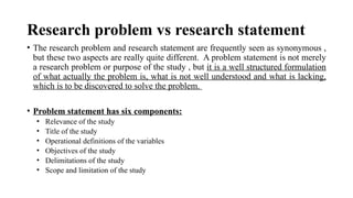 RESEARCH PROBLEM, objectives, operational definitions, variables | PPTX