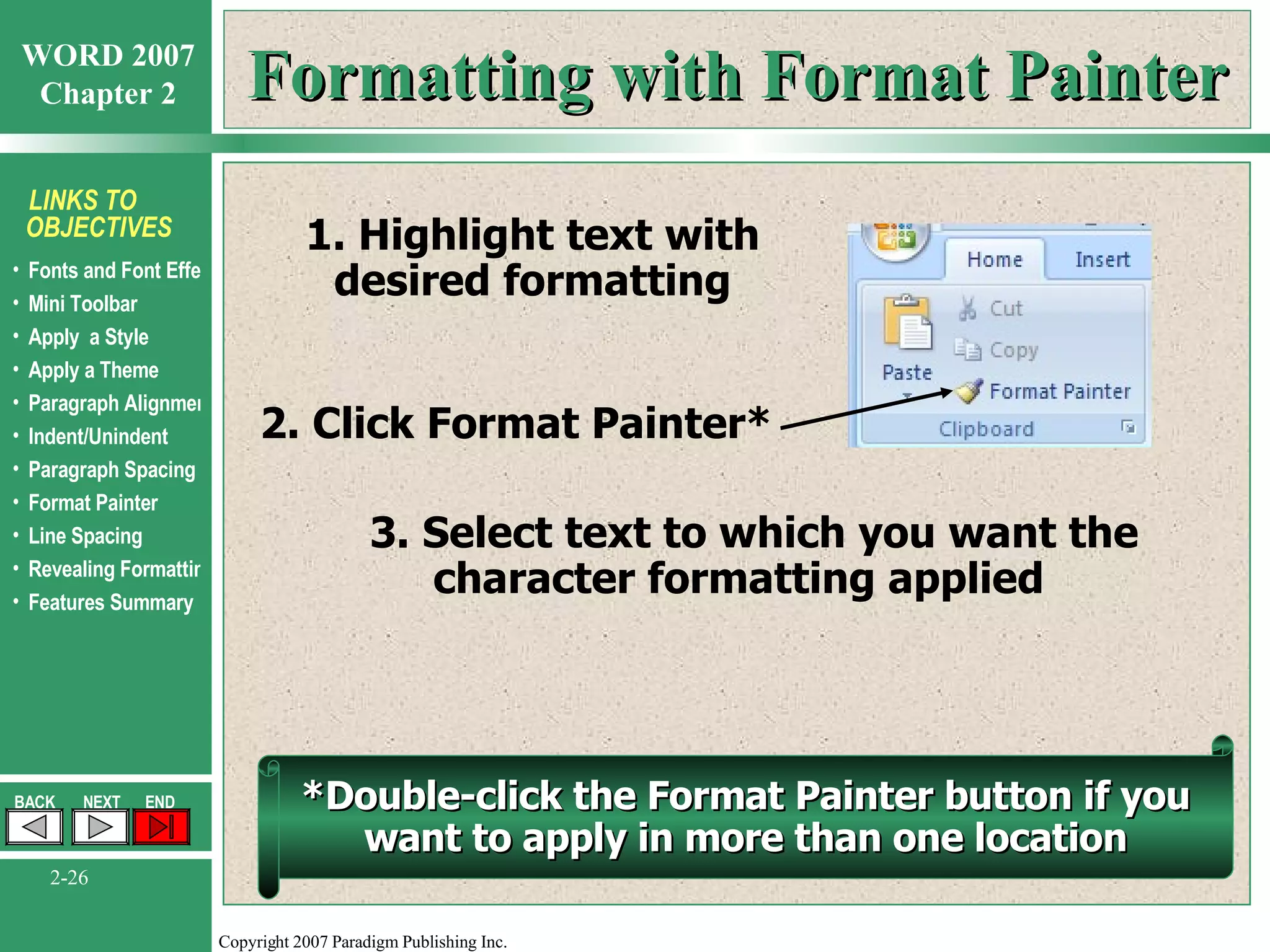 Word Chapter 2 - Formatting Characters and Paragraphs | PPT