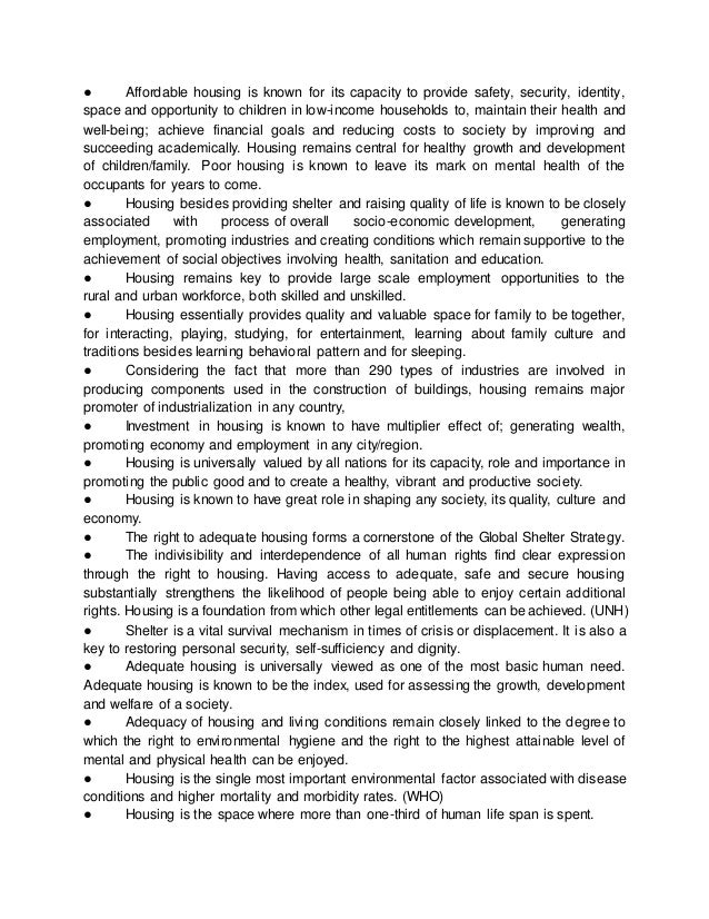 Role and importance of Housing | DOCX