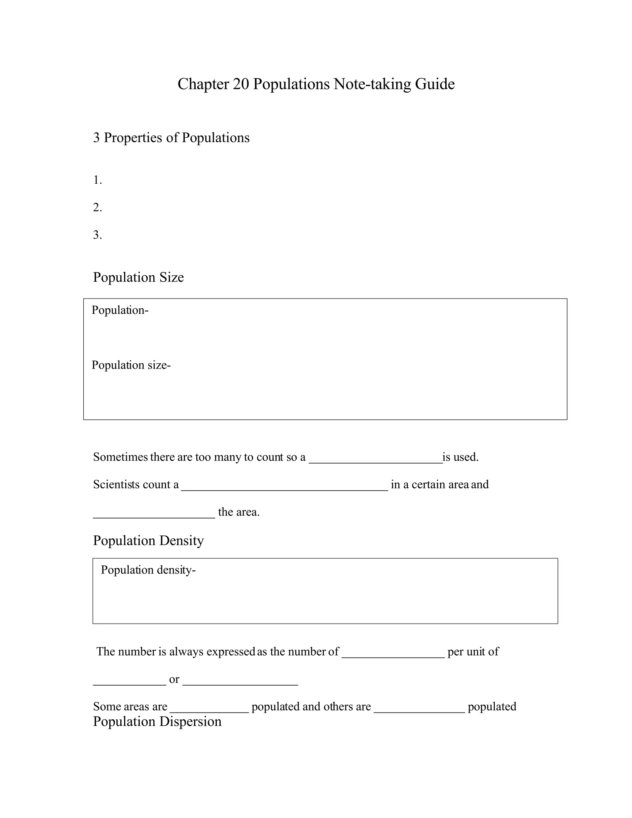 Chapter 20 Populations Note | DOC | Geography | Science