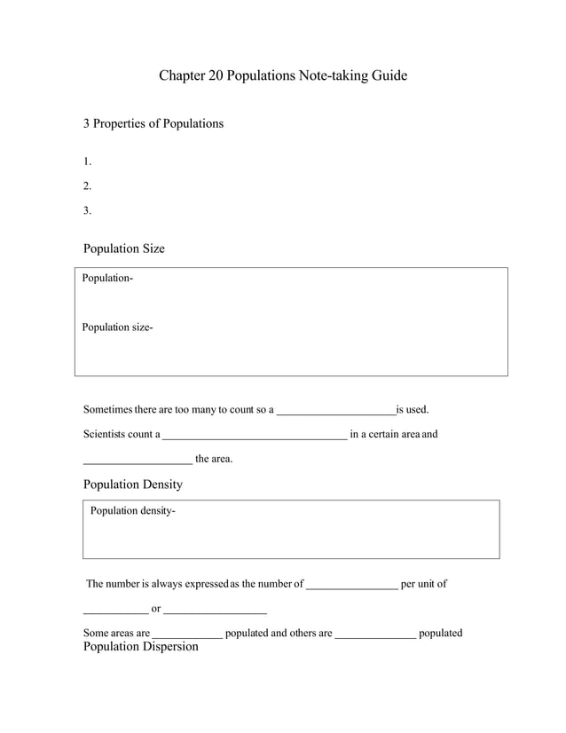 Chapter 20 Populations Note | DOC | Geography | Science