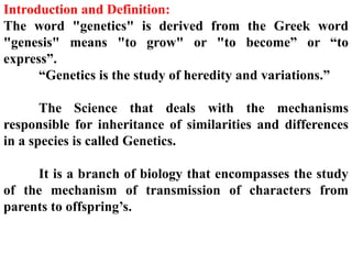 Chapter.1. Introduction of genetics | PPTX