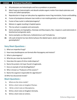 CBSE Grade 11 Science(Biology) Ch 2 Biological Classification Notes | PDF