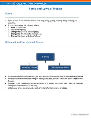 CBSE Grade 9 Science (Physics) Ch 2 Force and Laws of Motion Notes | PDF