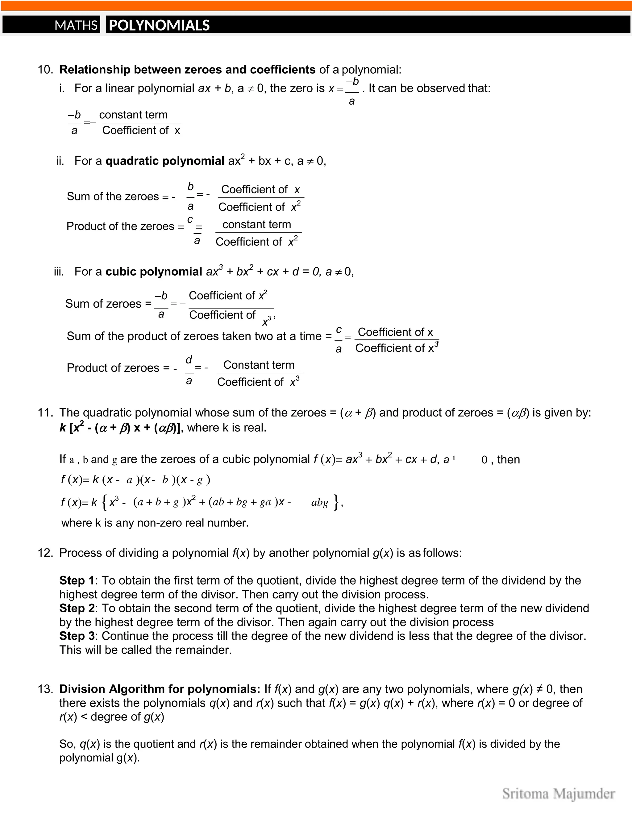 CBSE - Grade 10 - Mathematics - Ch 2 - Polynomials - Notes (PDF Format ...