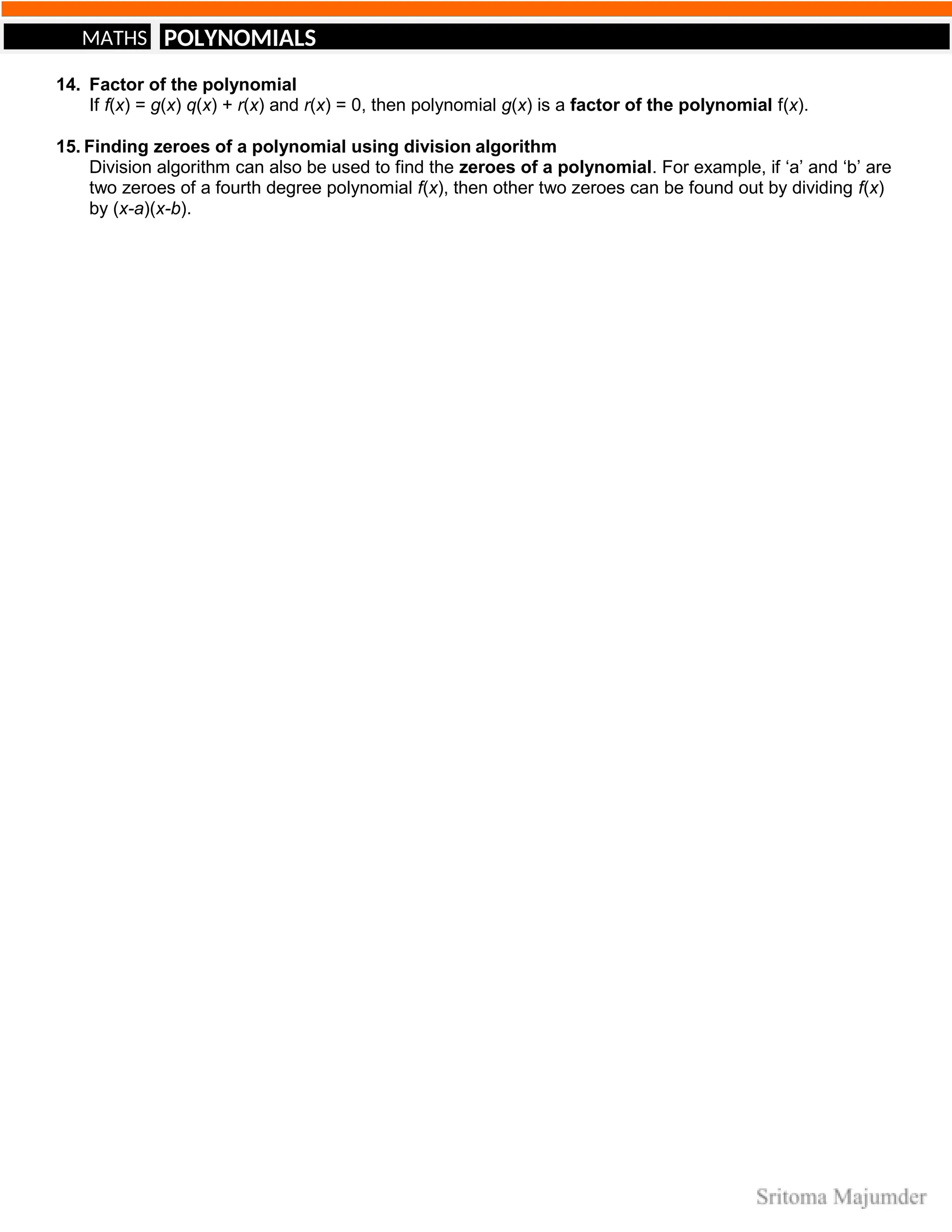 CBSE - Grade 10 - Mathematics - Ch 2 - Polynomials - Notes (PDF Format ...