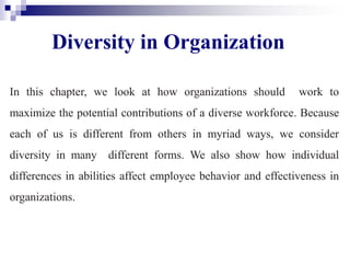 Diversity In Organizations, Chapter-2, Organizational Behavior | PDF