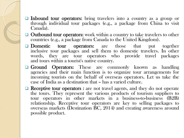 Types of Tour Operations (Travel Agency & Tour Operations) | PDF