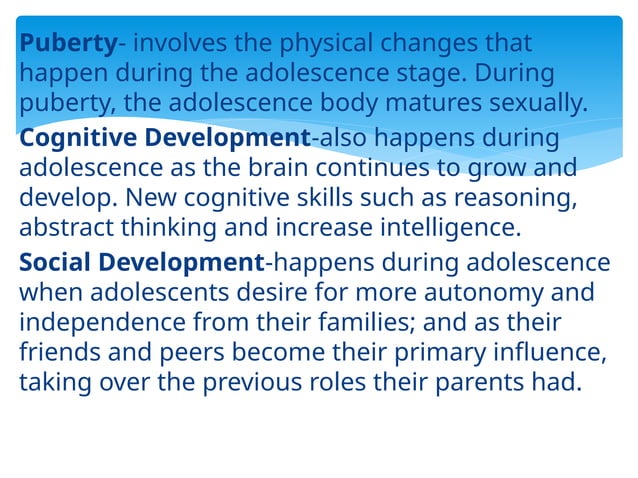 Personal Development, Stages in Middle and Late Adolescence | PPTX