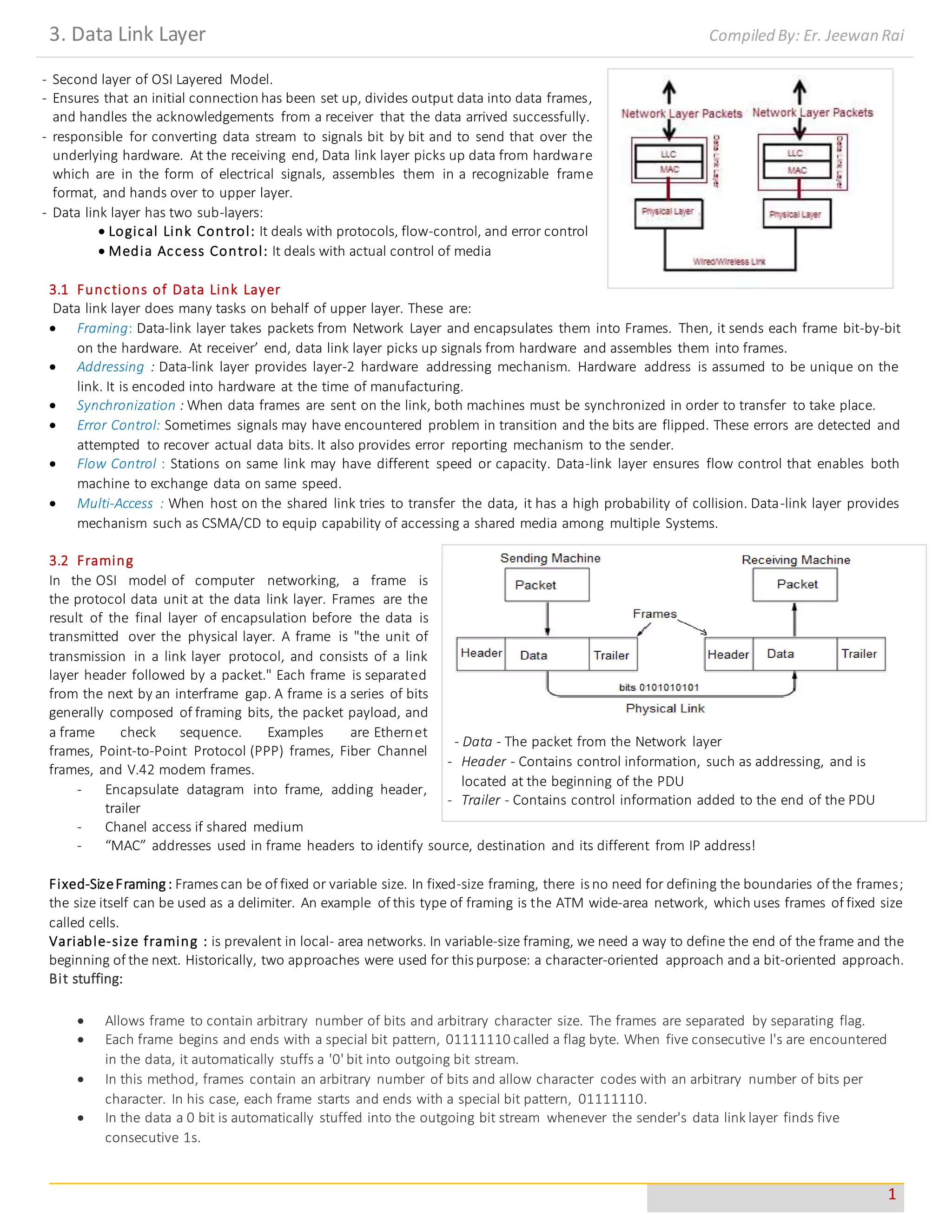 data link layer to print | DOCX | Computer Networking | Computing