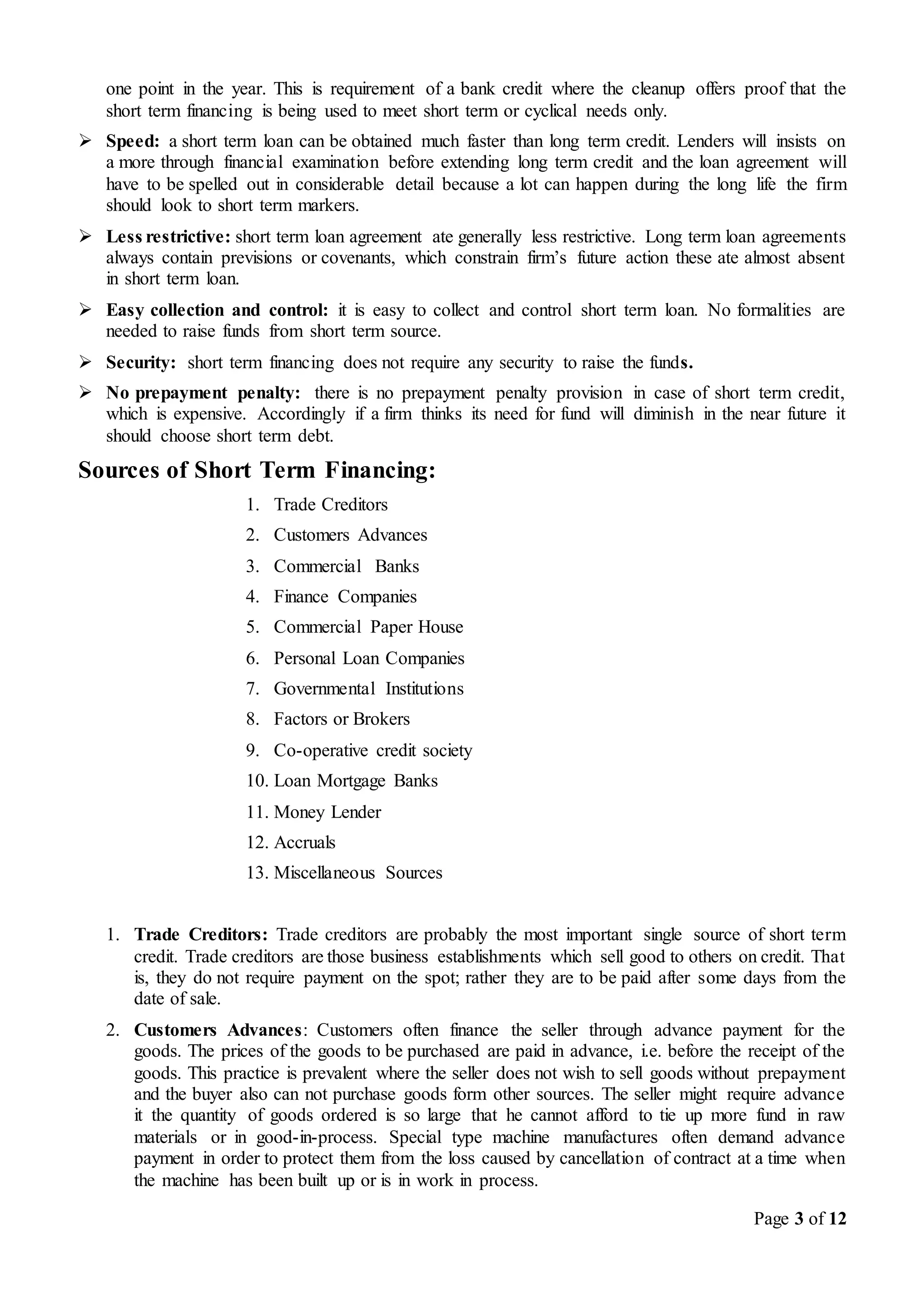 Short term financing | DOCX