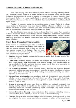 Short term financing | DOCX