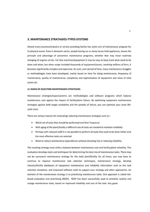 Maintenance strategy types-system | PDF
