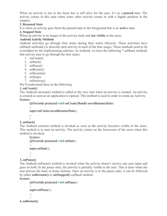 Android Application Components with Implementation & Examples | DOCX ...