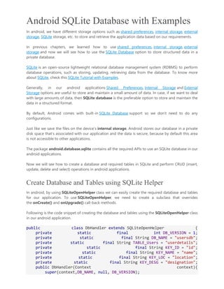 Android Application Components with Implementation & Examples | DOCX