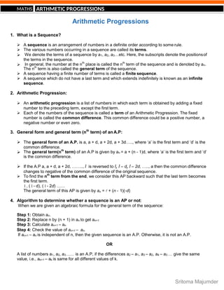 CBSE Grade 10 Mathematics Ch 5 Arithmetic Progression Notes | PDF