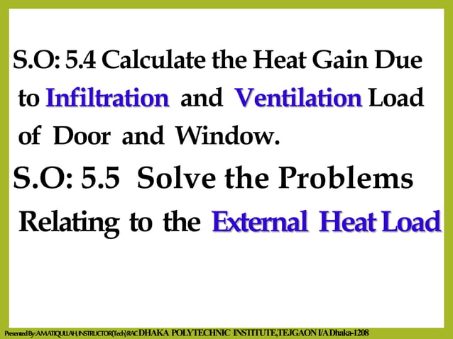 Chapter 5 (Understand the external heat load for cooling load ...