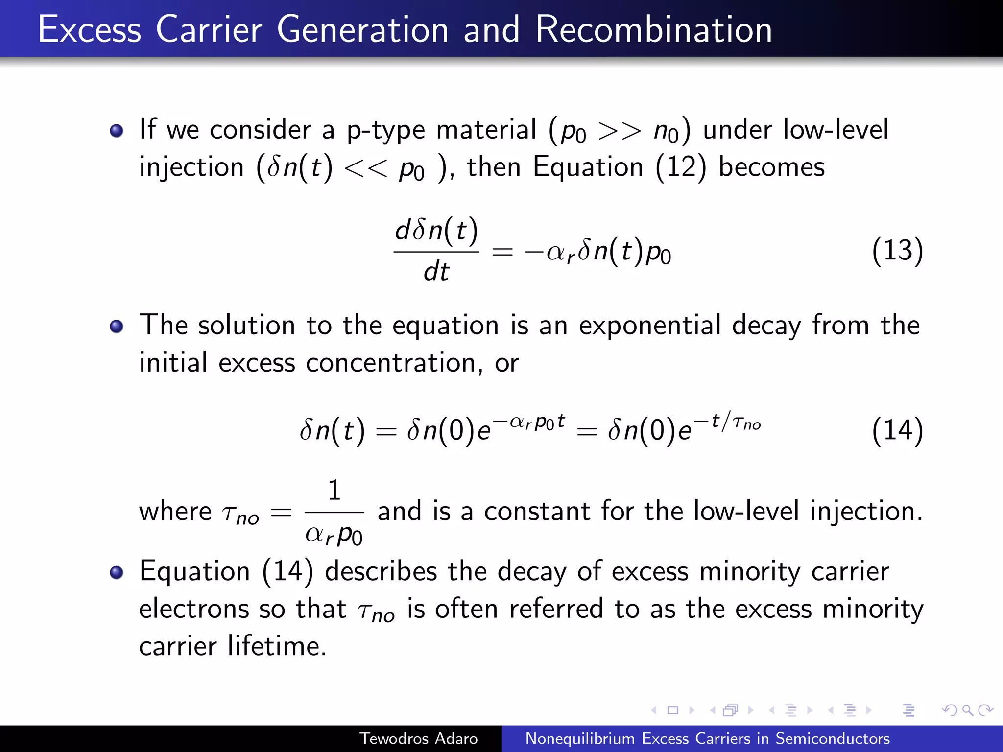 Nonequilibrium Excess Carriers in Semiconductors | PDF