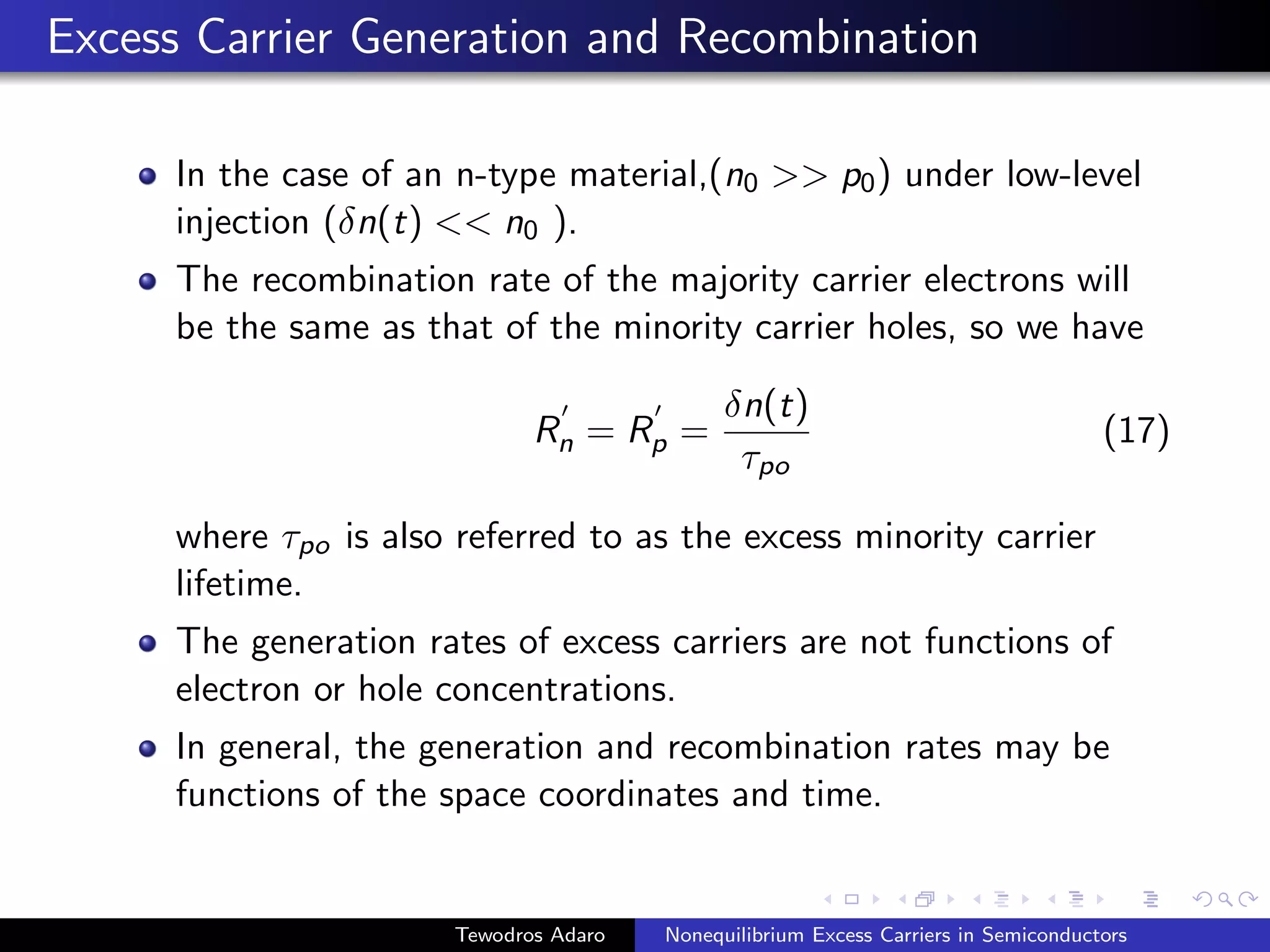 Nonequilibrium Excess Carriers in Semiconductors | PDF