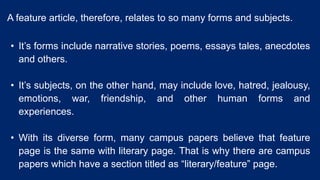 CHAPTER 7: Feature Writing in Campus Journalism | PPTX