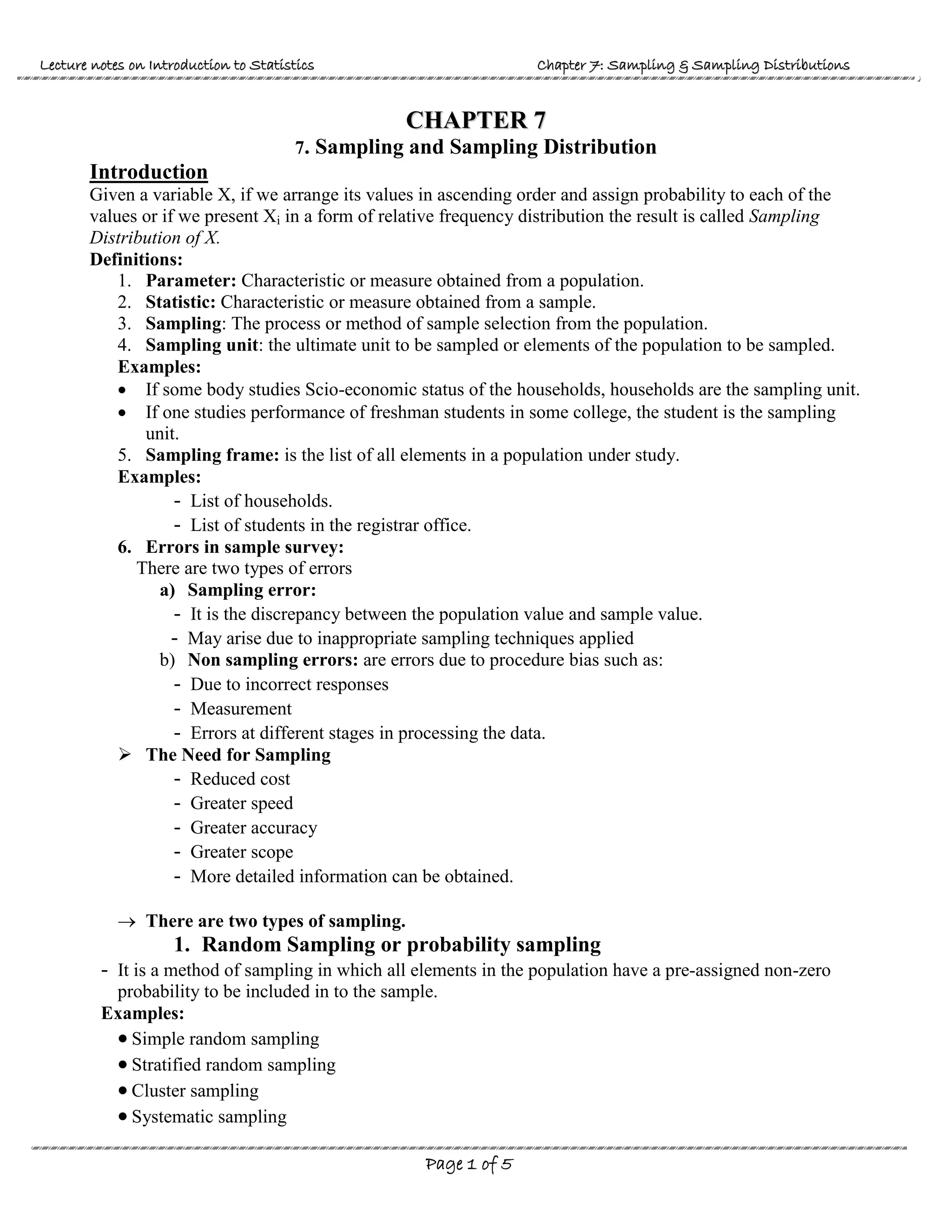 Chapter 7 Sampling And Sampling Distributions Pdf