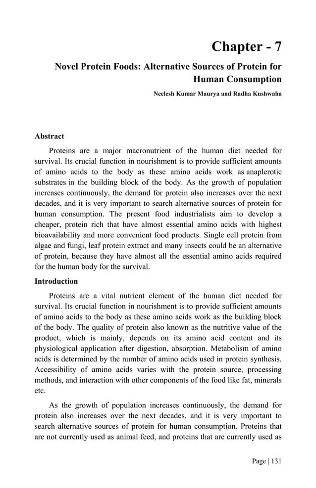 Novel Protein Foods: Alternative Sources of Protein for Human ...
