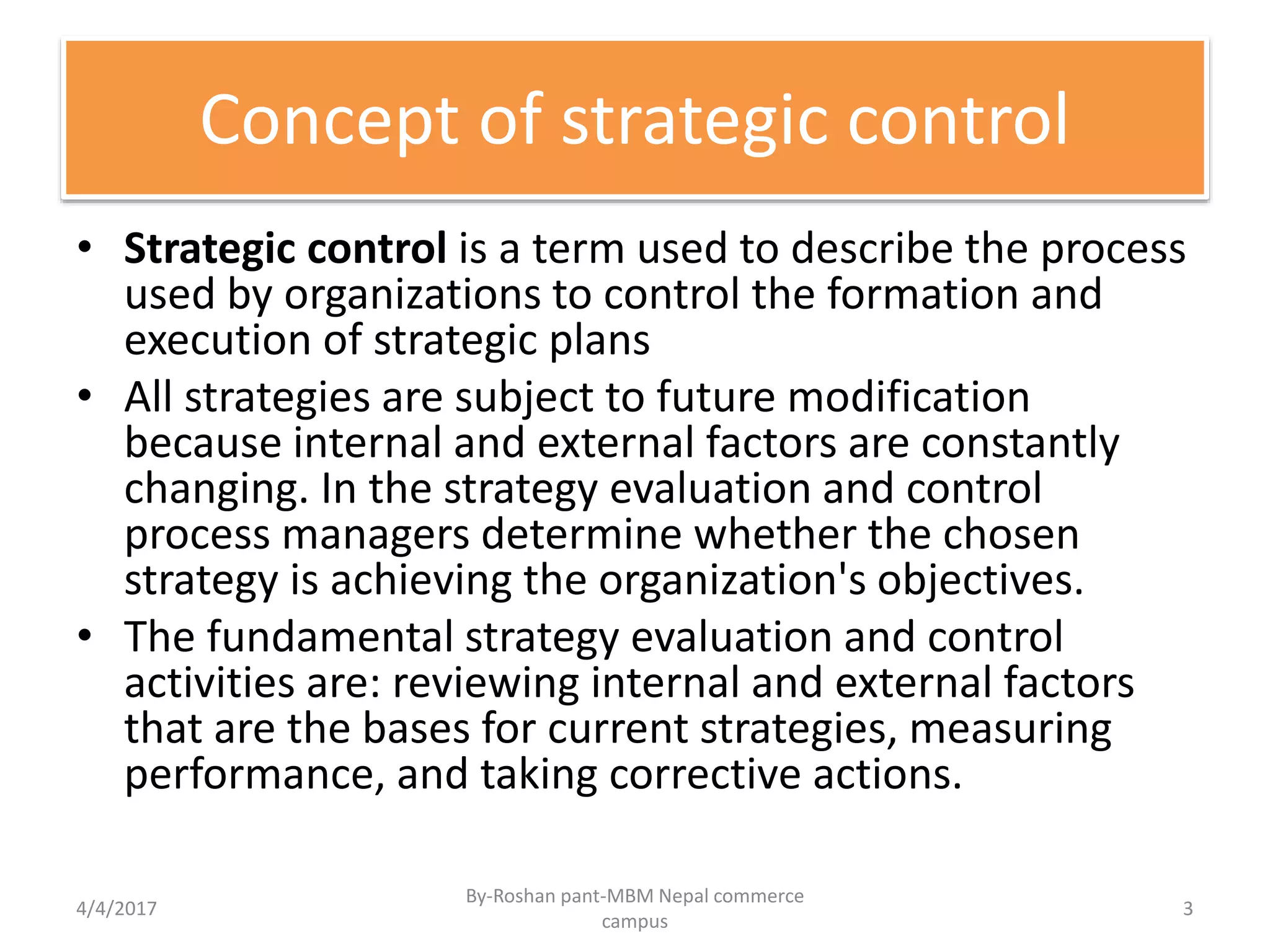Chapter 8 strategic evaluation and control | PPTX