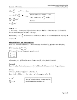 Chapter 9- Differentiation Add Maths Form 4 SPM | PDF