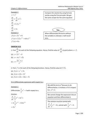 Chapter 9- Differentiation Add Maths Form 4 SPM | PDF
