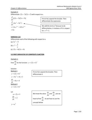 Chapter 9- Differentiation Add Maths Form 4 SPM | PDF