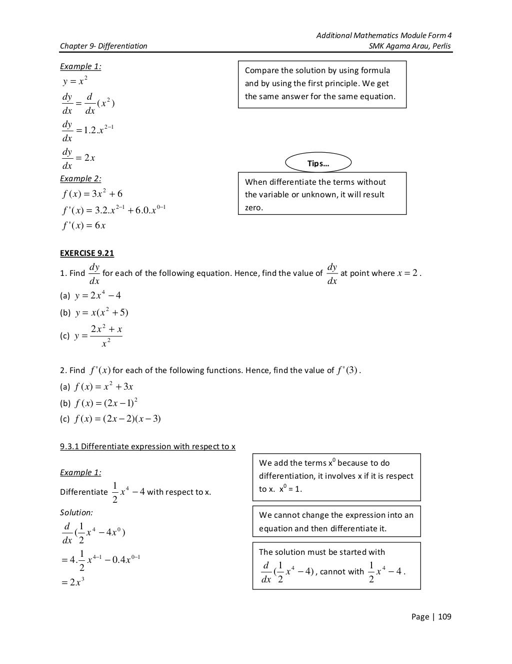 Chapter 9- Differentiation Add Maths Form 4 SPM