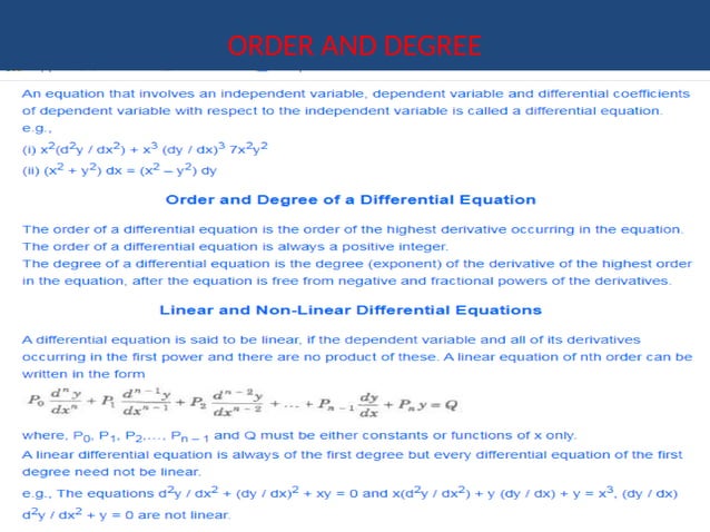 maths differnetia;l equation linear and nonlinbera types and other varieties | PPT