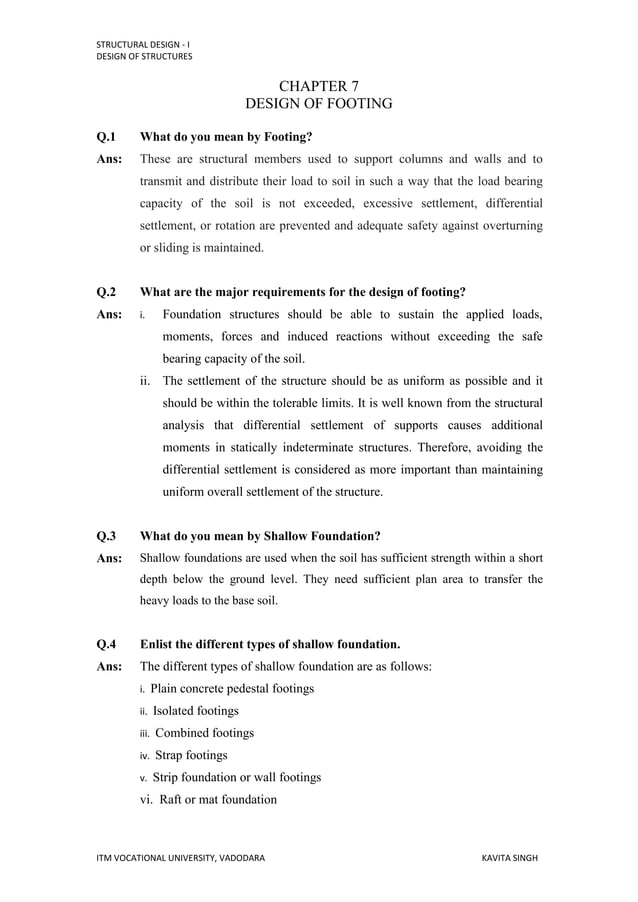 Chapter 7 DESIGN OF FOOTING | PDF