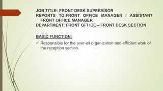 Front Office | PPTX | Hospitality Industry | Industries