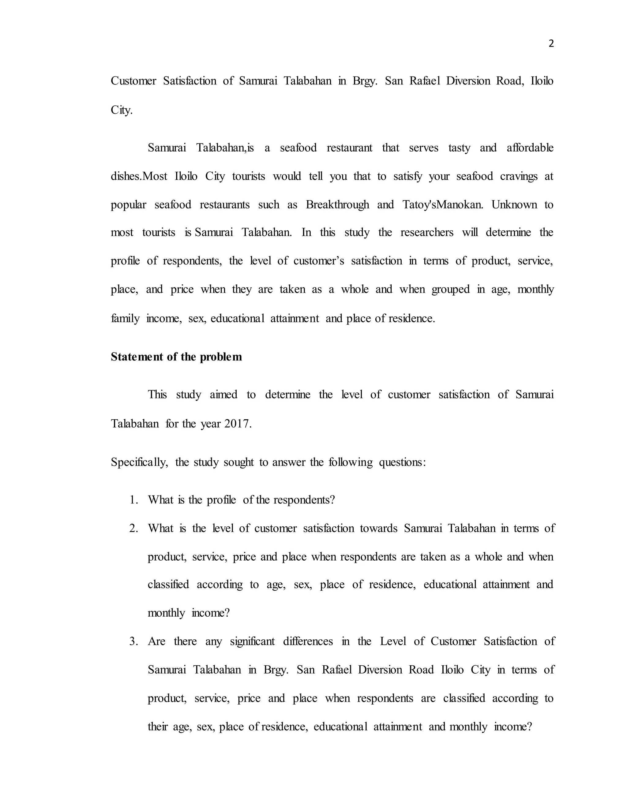 Chapter 1 thesis Customer Satisfaction | DOCX