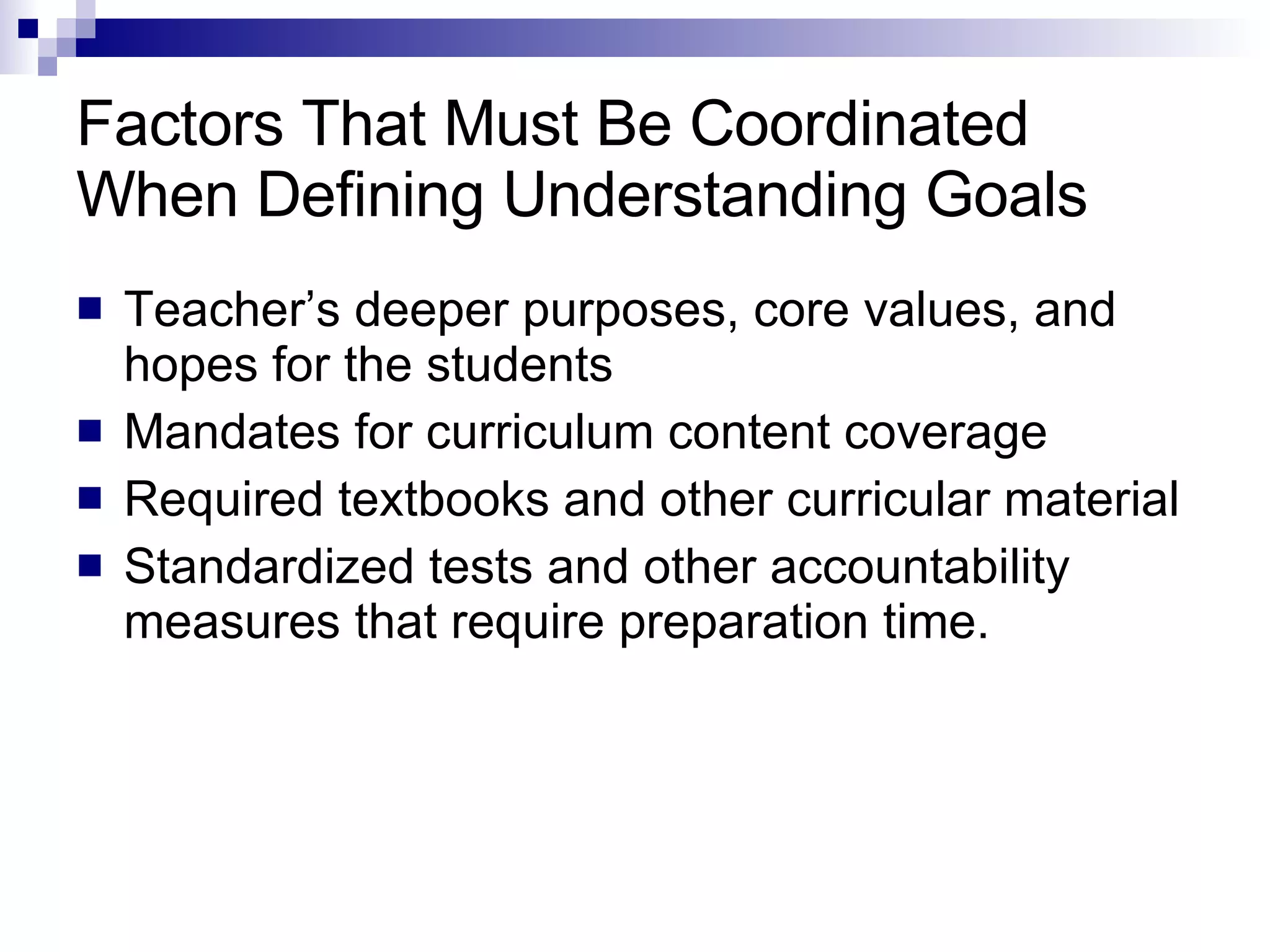 Teaching for Understanding: Understanding Goals | PPT