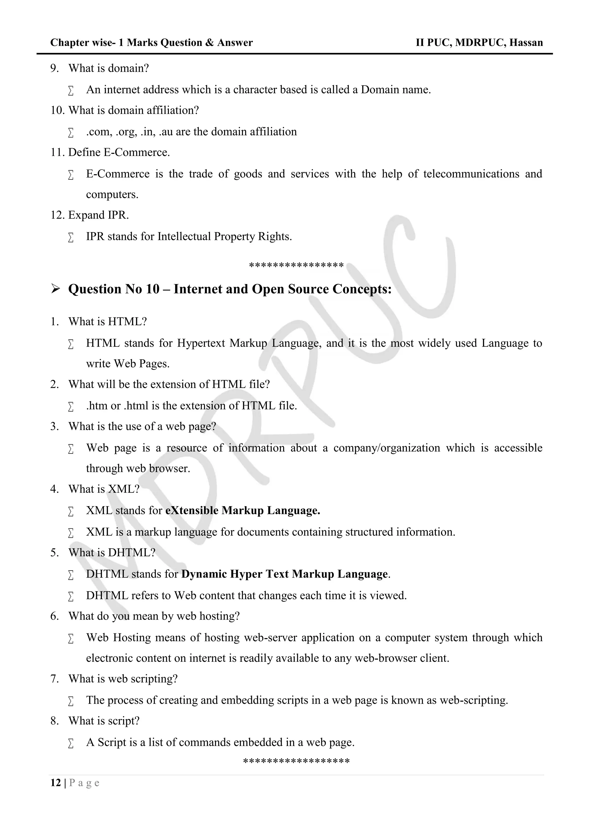 chapter-wise- 1 mark Q.pdf | Programming Languages | Computing